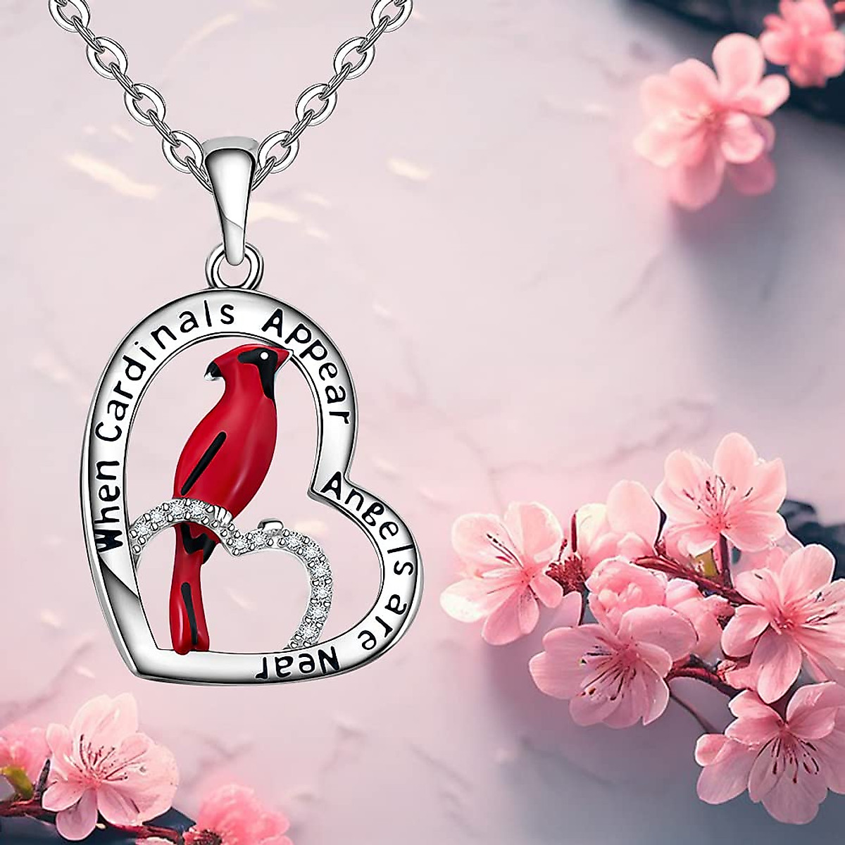 Red Cardinal Bird Pendant Necklace Inspirational Memorial Jewelry Sterling Silver Cardinal Appear When Angels Are Near Sympathy Spiritual Gifts for Women Loss of Loved One