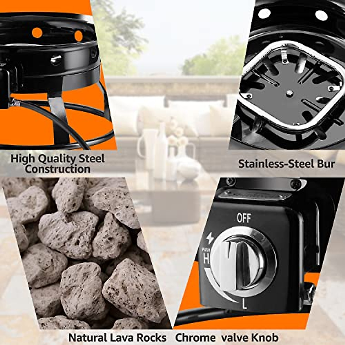 Outdoor Propane Gas Fire Pit,19" and 58,000 BTU Fire Pit Bowl with Self Lgniter, Portable for Camping, Black