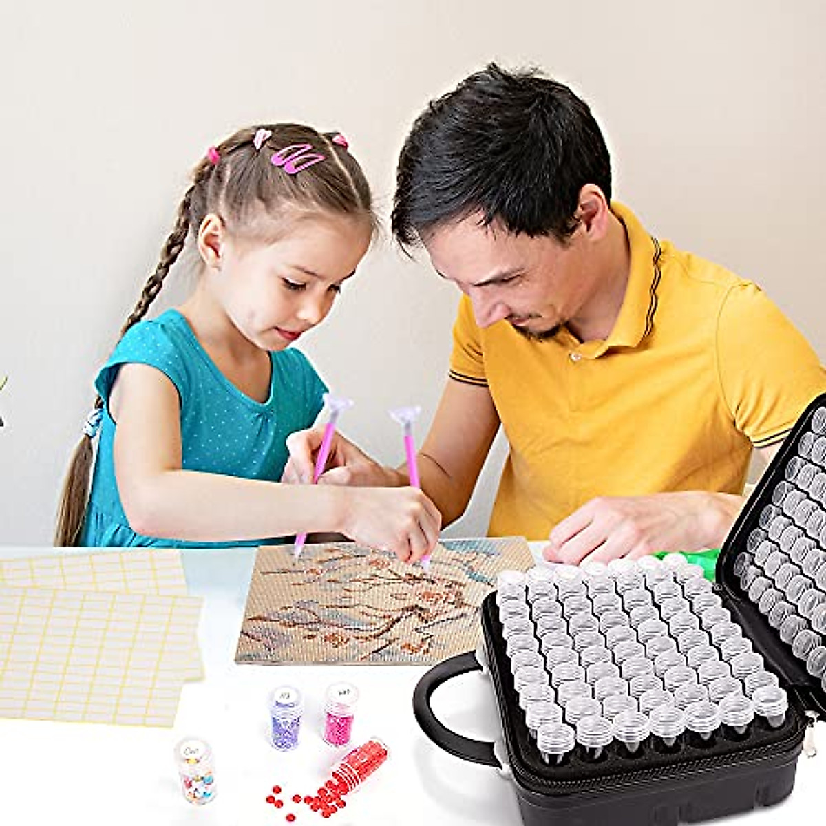 N&T NIETING Diamond Painting Storage Containers, 140 Slots Diamond Painting Accessories Kit, Portable Bead Storage Box, Label Stickers for DIY Art Crafts, Black
