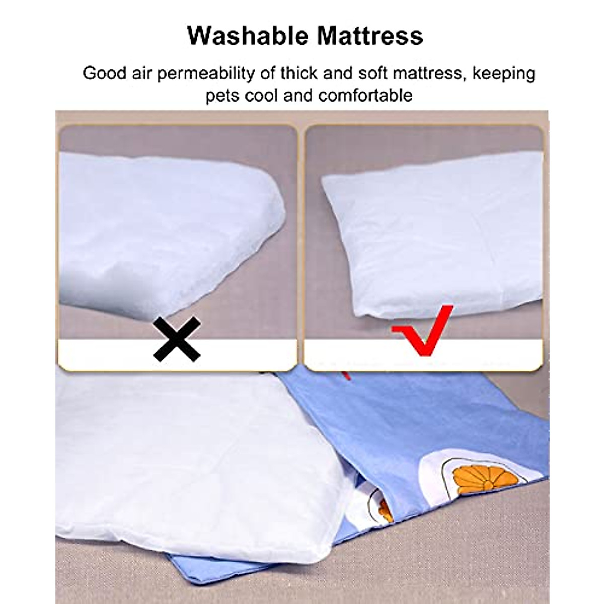 Dog Bed Blue Floral Raised, Wooden Eevated Pet cot Couch with Fenced & Stairs, for Arthritis Dogs/Senior Cats (Size : 112cmX64cm)