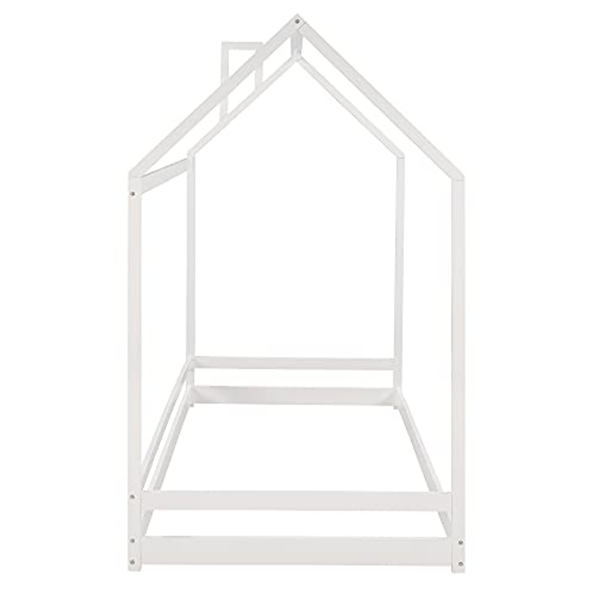 Merax Twin Size Wood House Bed, Wooden Bedframe with Roof for Kids, Teens, Boys or Girls, White