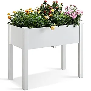 Mutaomay Planter Box Raised Garden Bed with Legs, Better Than Cedar Polystyrene Outdoor Elevated Garden Bed with Tarp, Garden Box for Herbs and Vegetables, Patio, Balcony and Porch, 350lbs Load(White)