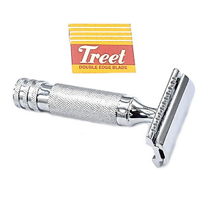 OdontoMed2011® Double Edge Razor For Men & Women All Metal Chrome + 5 Blades Gift For Family & Friends (BTS-333)