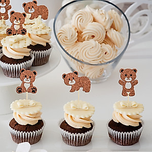 Gyufise 24Pcs Bear Baby Shower Birthday Party Decorations We Can Bearly Wait Cupcake Toppers Table Decoration Photo Booth Props Baby Shower Party Supplies Decorations