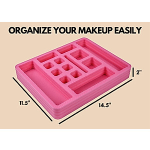 Polar Whale 2 Makeup Pink Drawer Organizers Tray Washable Waterproof Durable Foam Insert for Home Bathroom Bedroom Office 11.5 x 14.5 Inches 14 Compartments for Lipstick Eyeliner Cosmetics and More