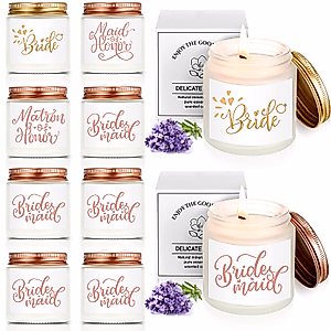 MTLEE 8 Pcs Bridesmaid Gifts Bridesmaid Proposal Candle Jar Lavender Scented Bridal Proposal Gift Natural Soy Wax Candles Matron Maid of Honor Gift Set for Bridal Shower, Wedding, Bachelor Party