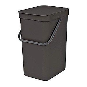 Brabantia Sort & Go Kitchen Recycling Can (4.2 Gal / Gray) Stackable Waste Organiser with Handle & Removable Lid, Wall/Cupboard Mounting