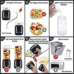 iOCSmart Portable Blender on the go, Mini Juicer Blender for Shakes and Smoothies, Personal Blender USB Rechargeable with 2 Juice Cup (Black)
