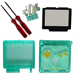 Meijunter Replacement Housing Shell Case for Gameboy Advance SP GBA SP Console, Transparent Clear Protective Cover with Glass Lens & Screwdriver Repair Kit