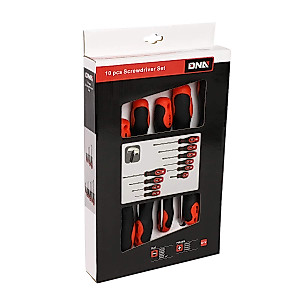 DNA Motoring TOOLS-00079 10 PCs Chromoly Steel Non-Slip Handle Grip Flat/Cross Screwdriver Set Tool Set