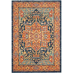 SAFAVIEH Evoke Collection 4' x 6' Blue/Orange EVK275C Oriental Medallion Distressed Non-Shedding Living Room Bedroom Accent Rug