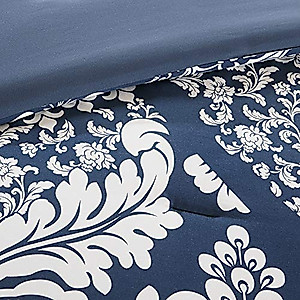 Madison Park Vienna Sateen Cotton Comforter Set, Breathable, Soft Cover, Trendy, All Season Down Alternative Cozy Bedding with Matching Shams, King, Indigo 7 Piece