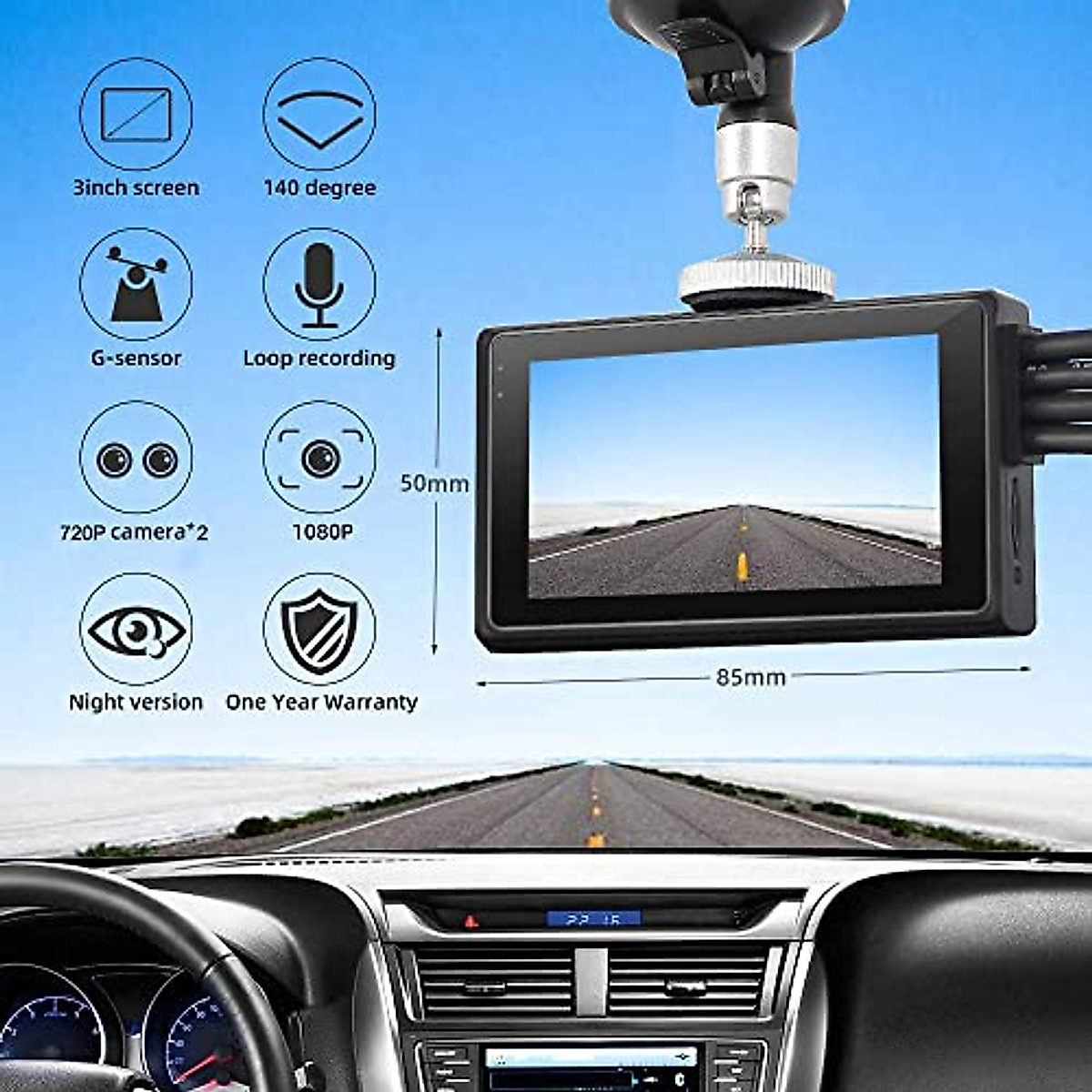 VSYSTO 3CH Truck Dash Cam, 3" LCD Screen HD 1080P Front & 720P Sides Backup Camera, Waterproof Infrared Night Vision Lens DVR for Semi Trailer Van Tractor Car Vehicle RV, G-Sensor Loop Recording
