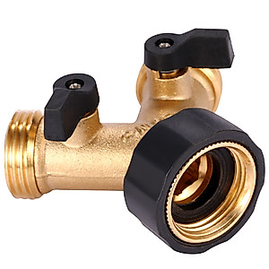 Sanpaint Garden Hose Splitter 2 Way Heavy Duty, Y Connector Brass Garden Hose Adapter, Hose Bib Splitter with 2 Extra Rubber Washers