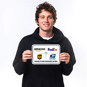 Sigo Signs - Package Delivery Sign, Delivery Instructions FedEx Amazon Ups USPS Sign, 10x7 Inches, 4 Mil Vinyl Decal Stickers Weather Resistant, Made in USA
