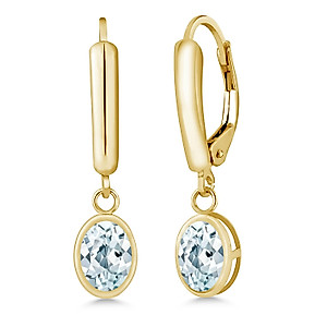 Gem Stone King 1.44 Ct Oval Sky Blue Aquamarine 14K Yellow Gold Earrings