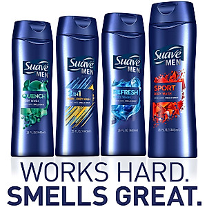 Suave Men 3in1 for Everyday Use Hair, Body and Face Wash Fragrance Bodywash, Shower Gel and Shampoo for Men 15 Fl Oz (Pack of 6)