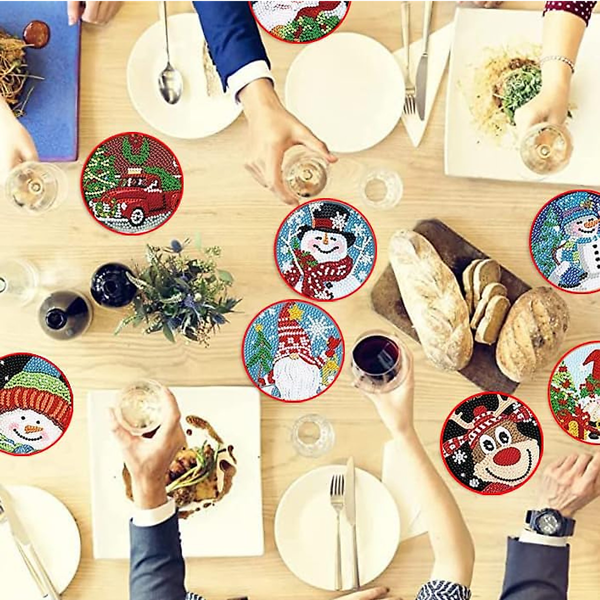 8 PCS Diamond Painting Coaster Kits with Holder,Jack and Sally Diamond Art Coasters 5D Diamond Painting Kits for Adults, Beginners, Kids Diamond Art Craft Supplies Christmas Gift