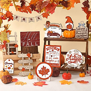 Huwena 16 pcs Thanksgiving Tiered Tray Decor Thanksgiving Gnome Truck Pumpkins Wood Sign Table Centerpieces Rustic Farmhouse Decorative Trays for Table Kitchen Wall Decorations