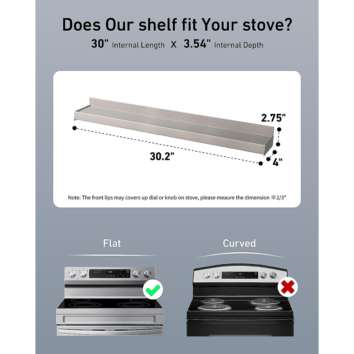 30" Upgrade Stainless Steel Stove Top Shelf, Magnetic Shelf for Kitchen Stove/Oven, Over The Stove Spice Rack Organizer, Back of Oven Shelf for Top of Stove with Border All Around, Silver