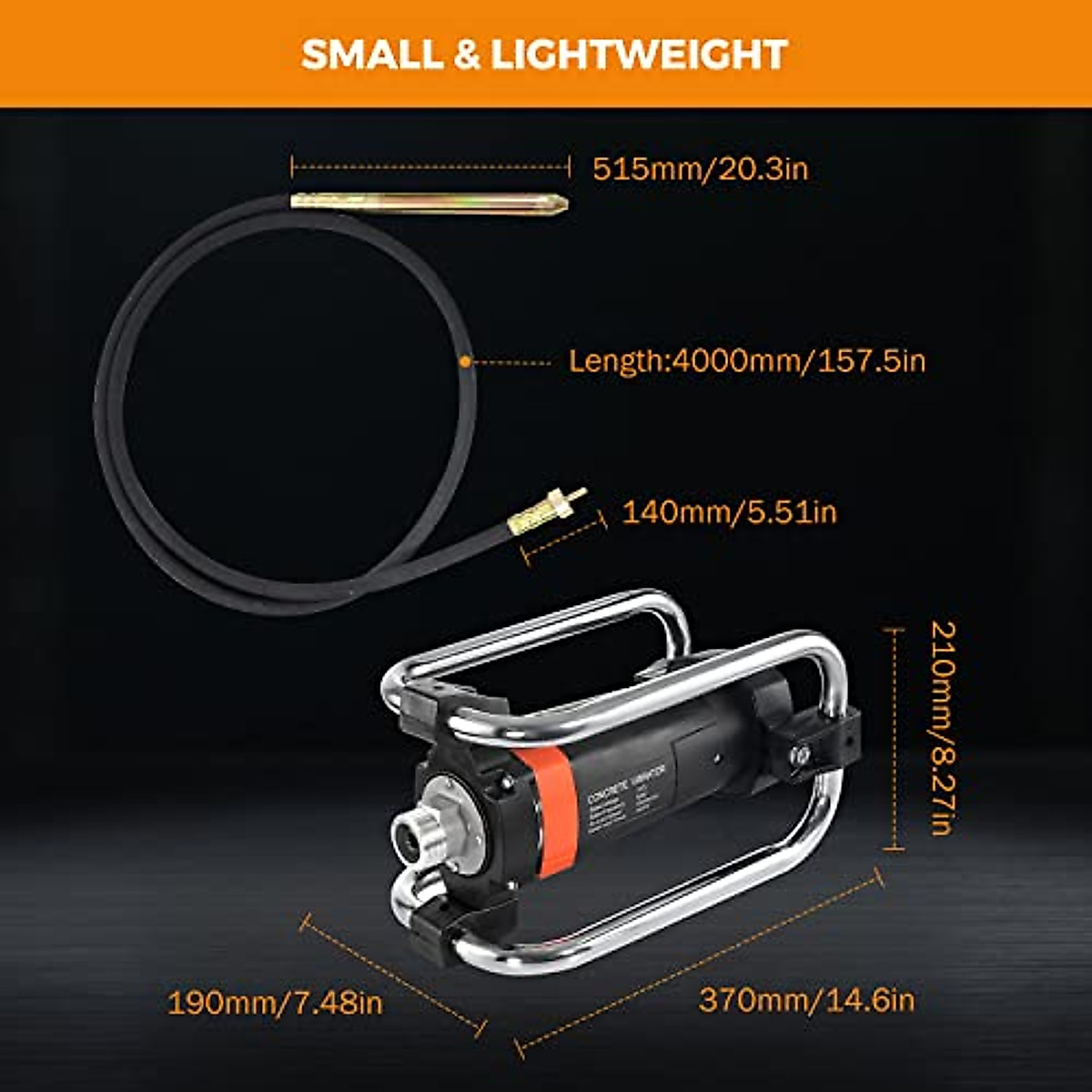 BEAMNOVA Electric Concrete Vibrator Handheld 11000 Vibration Per Minute 2HP with Shaft of 14-3/4 Feet