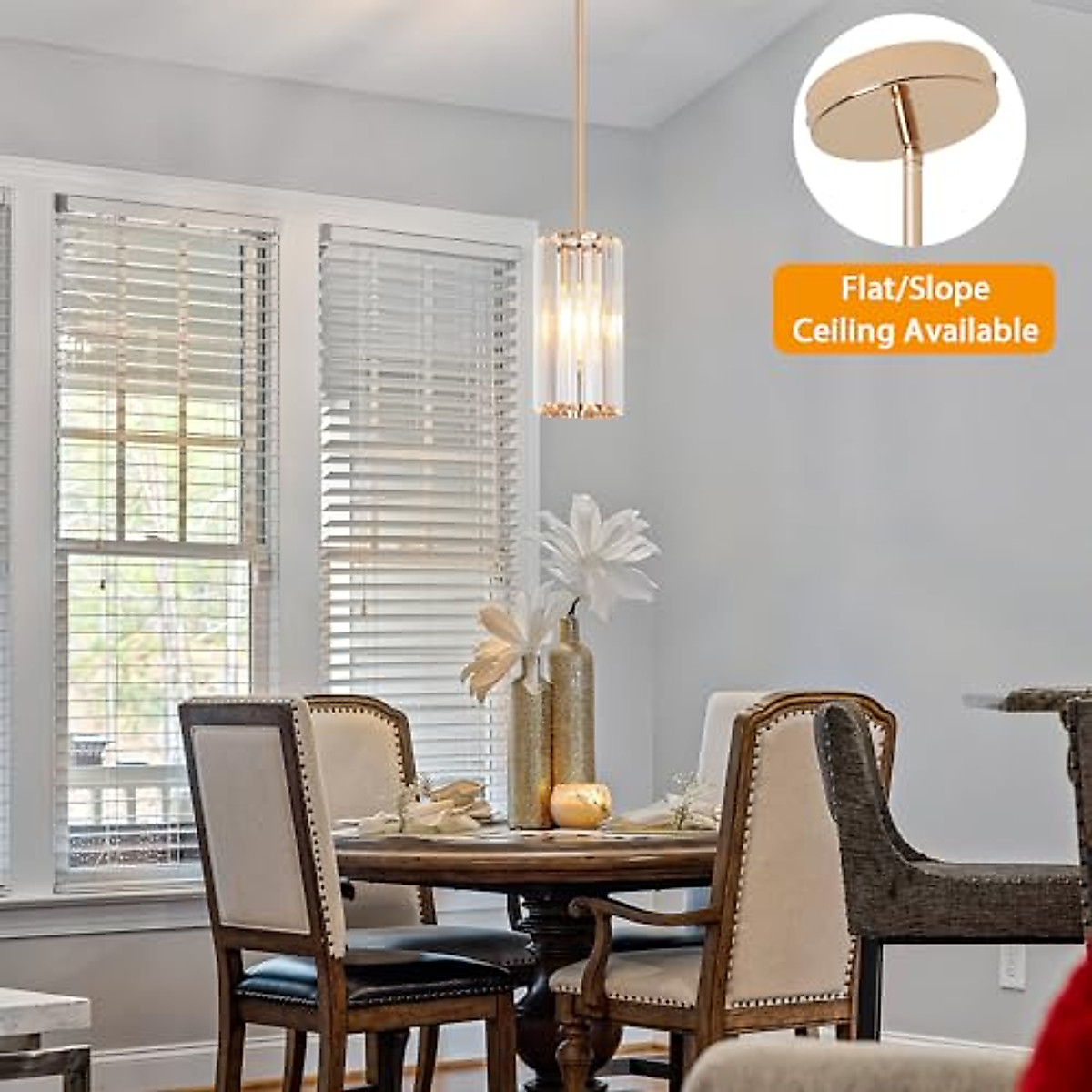 Heircido Rose Gold Pendant Light,Modern Crystal Pendant Lighting,Bar Pendant Light Fixture for Kitchen Island Dining Room Bedroom Hallway