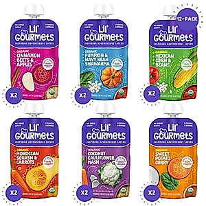 Lil’ Gourmets Organic & Fresh Veggie-Rich Baby Food, Clean Label Project Purity Award Winner, For 6+ Months, 3.5oz Pouch. Ships Chilled to Your Door (Variety Pack of 12)
