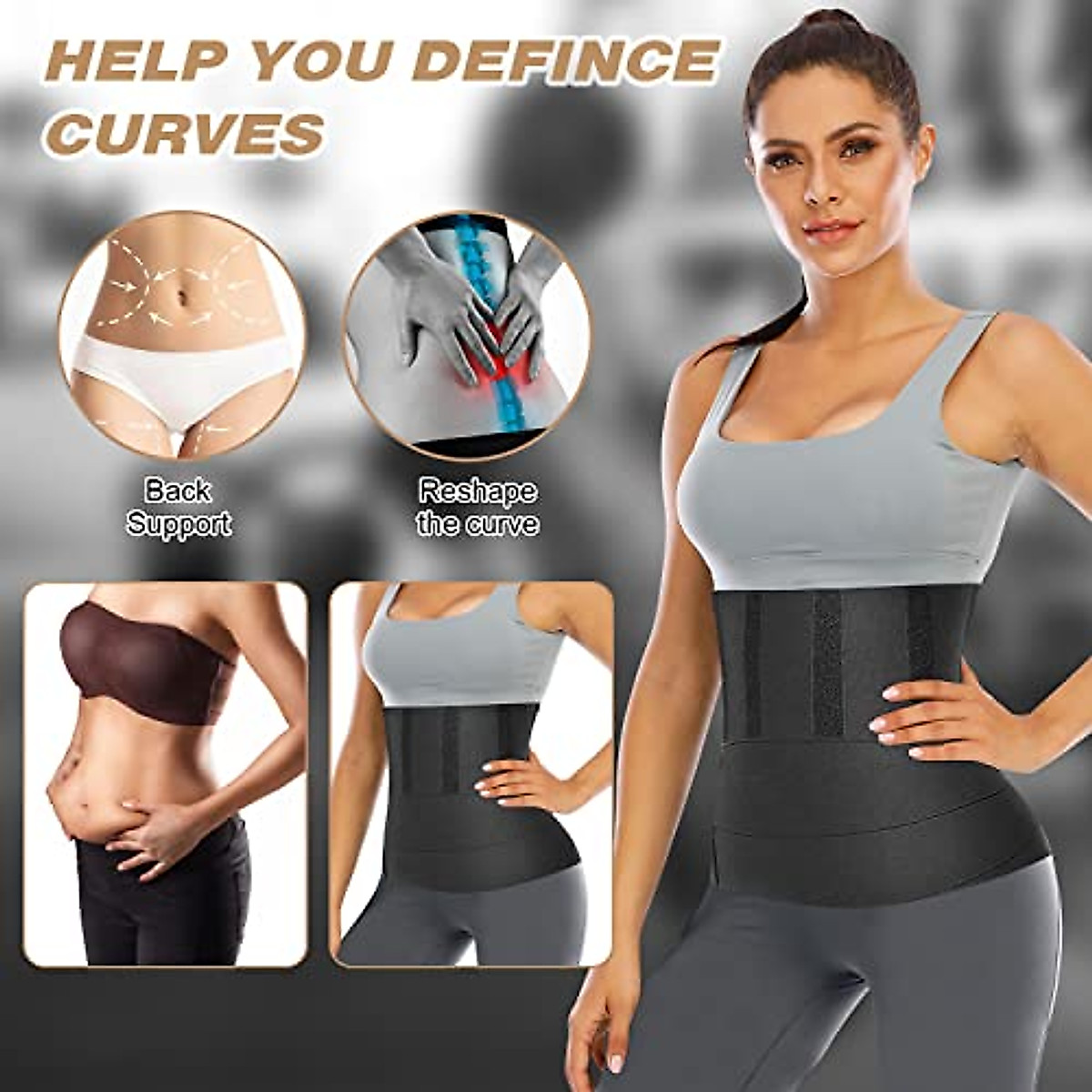 KDHGi Waist Wrap, Waist Trainer for Women with Loop Design, Tightness Adjustable & Non-Slip, Plus Size, Invisible & Flexible for Stomach, Lower Belly Fat, Post Partum Black