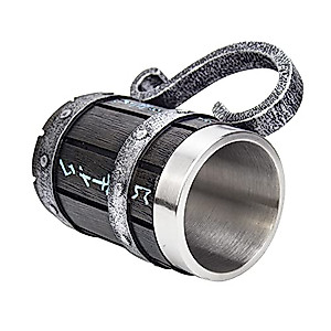 Nordic Viking Rune Mug Tankard Stainless Steel Wooden Resin 3D Norse Decor Coffee Cool Gothic Beer Tankard Stein Cup Mugs 20oz