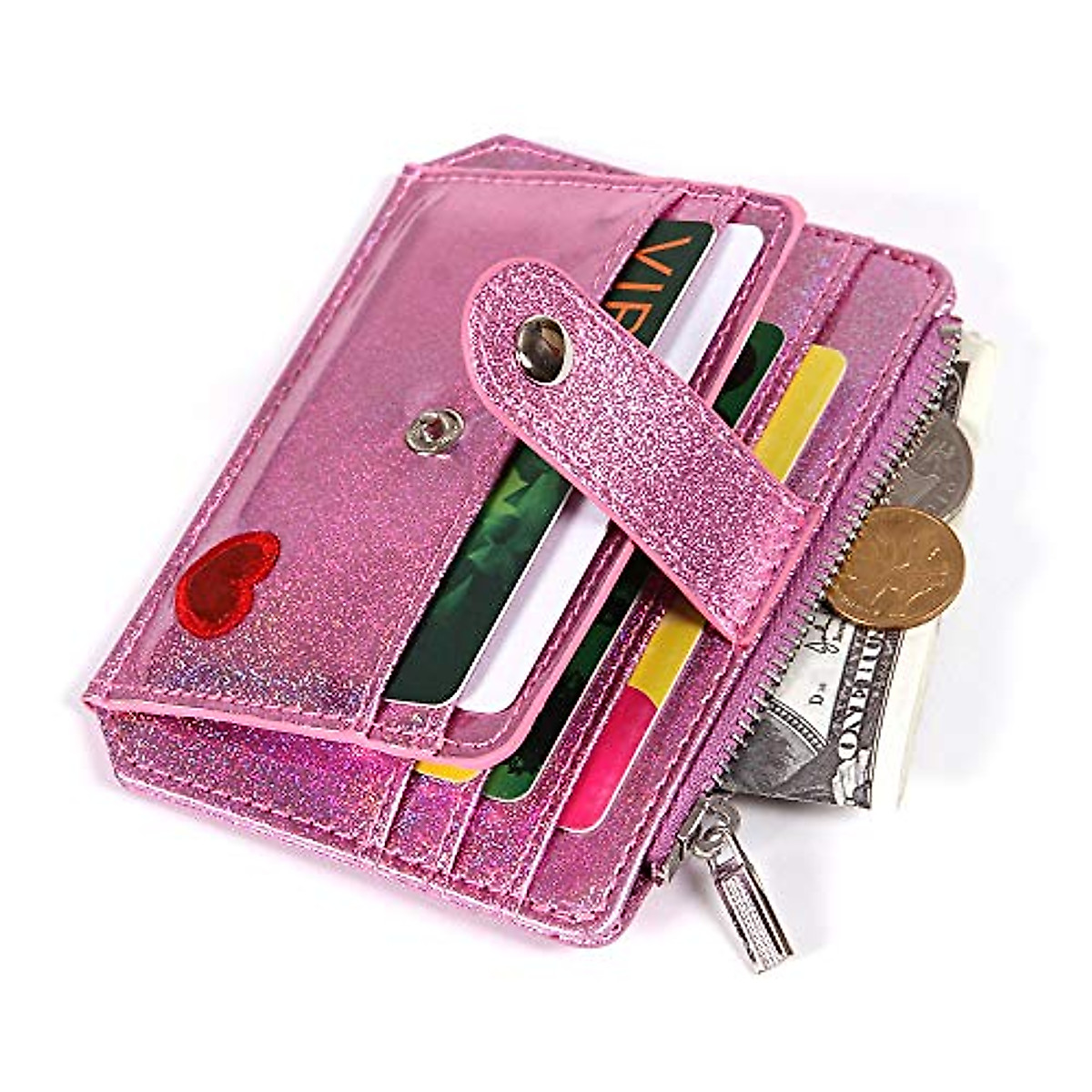 Fida&Moon Glitter Girl Small Wallet RFID Blocking Coin Purse Clip Card Holder (Glitter Pink)