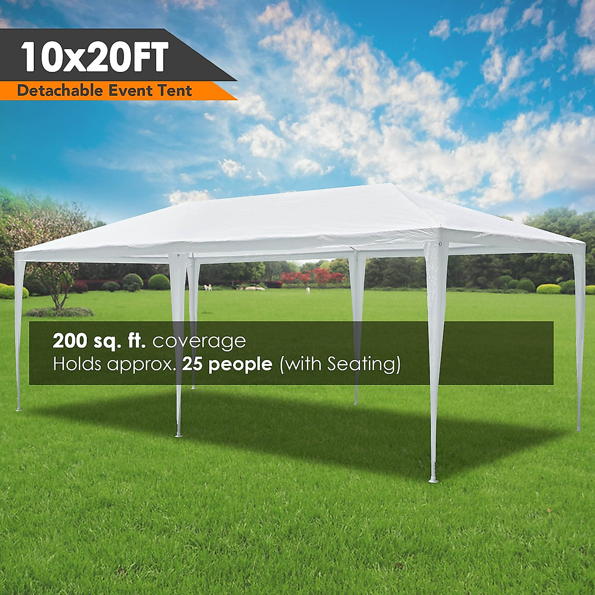Yescom 10'x20' White Outdoor Wedding Party Patio Enclosed Canopy Tent w/Removable Side Wall Canopy Sun Shelter