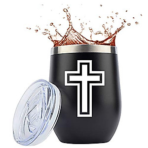 Religious Gifts for Women - 12 Ounce Stainless Steel Tumbler/Mug with Lid for Coffee or Cold Drinks | Men Spiritual Cross Fathers Day or Dad | by JENVIO