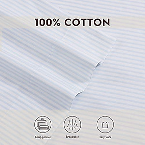 Laura Ashley - King Sheets, Soft Sateen Cotton Bedding Set - Sleek, Smooth, & Breathable Home Decor (Ramona Blue, King)