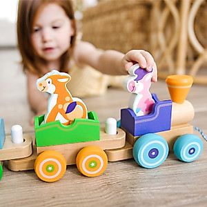 Melissa & Doug First Play Wooden Rocking Farm Animals Pull Train