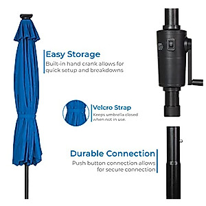 Sun-Ray 811030RB 9'x7' Rectangular 8-Rib Next Gen Solar Lighted Patio Umbrella, 30 LED Lights with Unique Strip Lighting, Crank and Tilt, Aluminum Frame, Royal Blue