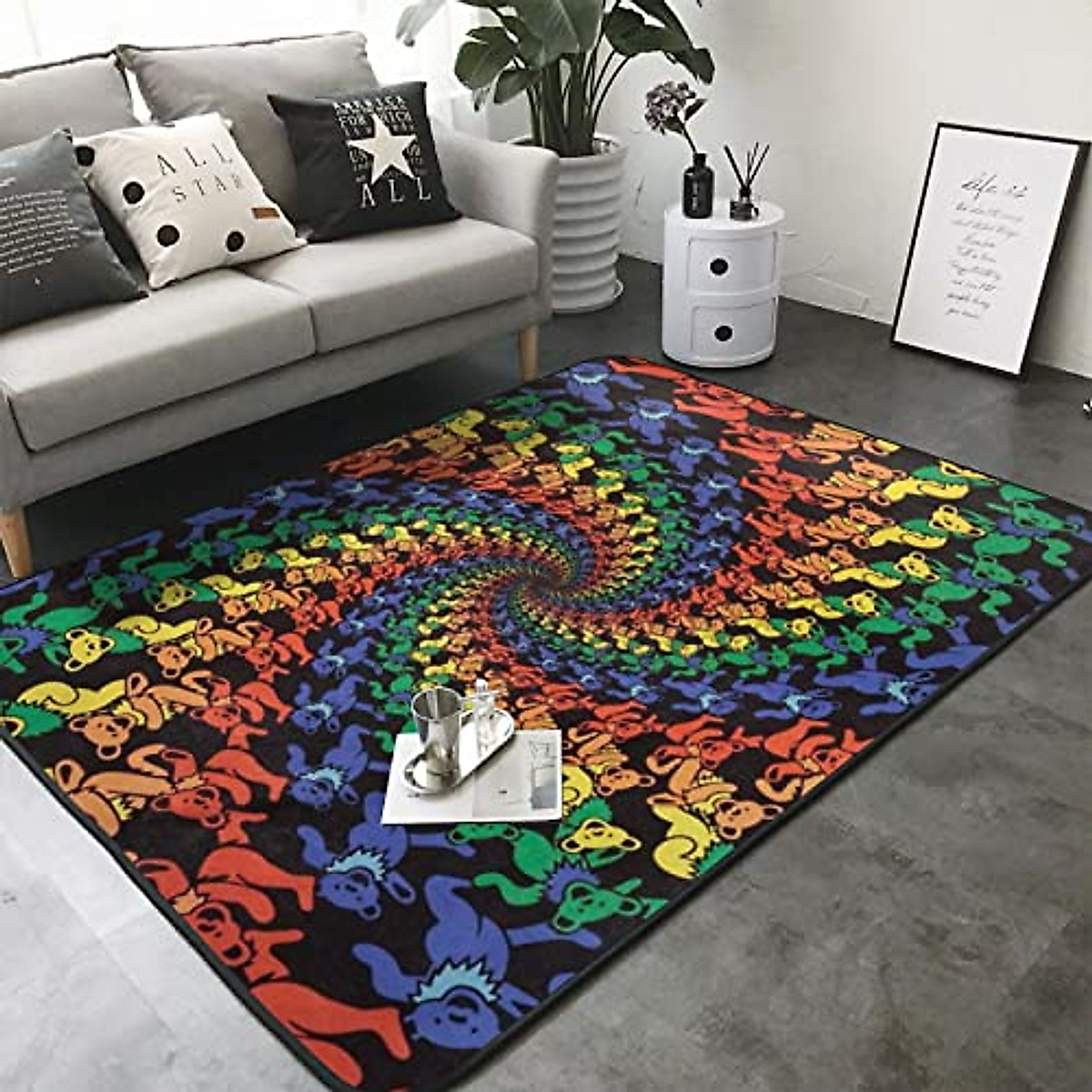 Bear Dancing Tie Dye Area Rug 58x80 Inch (4.84x6.67 Ft), Modern Fluffy Living Room Area Rug, Water Absorption Luxury Large Area Rug, Soft Non-Slip Area Rugs for Bedroom Dorm Dining Room Decor