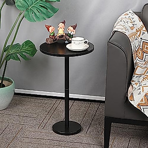 smusei Black Side Table for Small Spaces Round End Table with Marble Base Small Pedestal Table Drink Table for Sofa Couch Chair Patio, Black