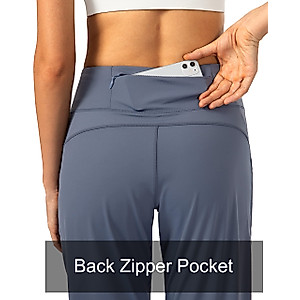 Soothfeel Women's Joggers with Zipper Pockets High Waisted Athletic Workout Yoga Pants Joggers for Women Regular (Dusty Blue, Small)