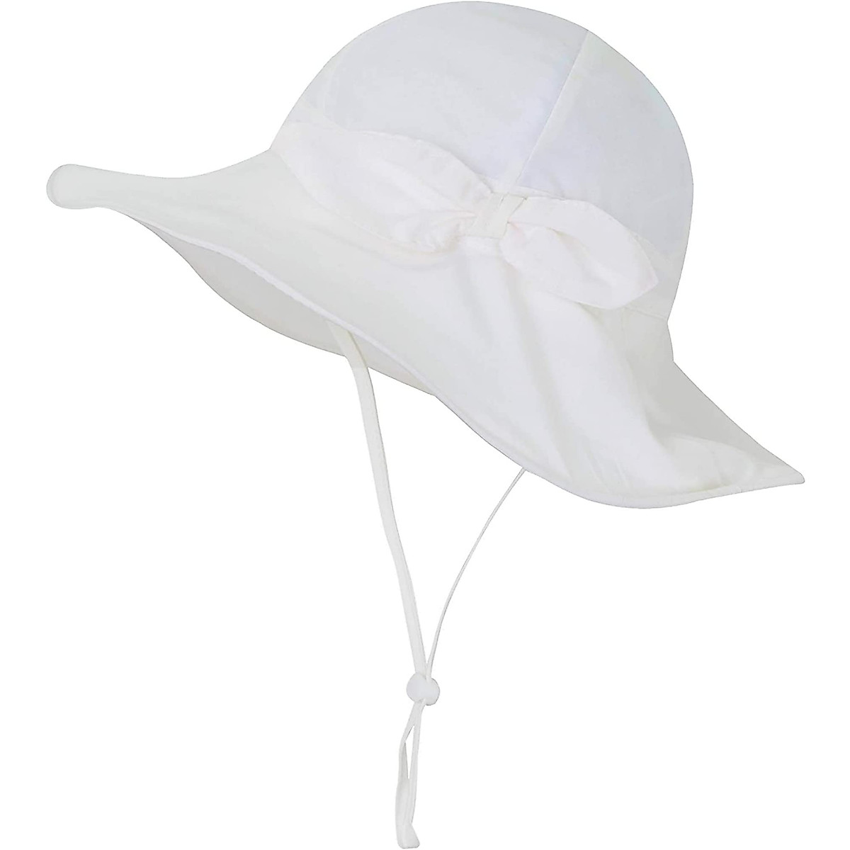 Baby Girl Sun Hat Summer Beach Hats with UPF 50+ Toddler Infant with Wide Brim Strap Outdoor Bucket Hat White 6-12 Months