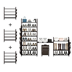 SUOERNUO Shoe Rack Storage Organizer 4 Tier Free Standing Metal Shoe Shelf Compact Shoe Organizer with Side Bag for Entryway Closet Bedroom,Bronze