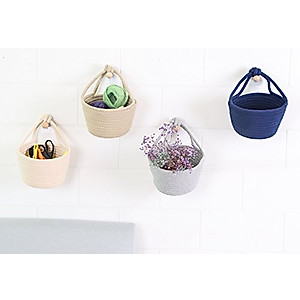 Iceblue 6''X4.5''Grey Round Cotton Rope Over Wall Door Closet Window Hanging Storage Basket