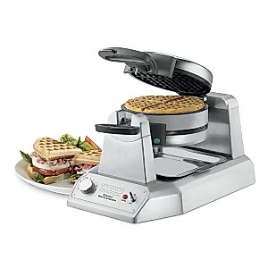 Waring Commercial WWD200 Classic Double Waffle Maker, Coated Non Stick Cooking Plates, Produces 60 waffles per hour, 120V, 1400W, 5-15 Phase Plug, Silver
