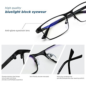 JOO'RTI Blue Light Glasses, Bluelight Blocking Glasses, Metal Rectangle Frame Gaming Computer Glasses for Men, Fake Glasses, Black, 1 Pair