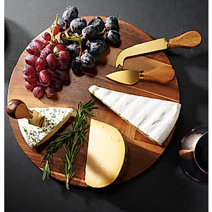 Godinger Cheese Board and Knife Set, Charcuterie Boards for Meat, Acacia Wood Boards with Tools, Cutting Board, Housewarming Gift Set