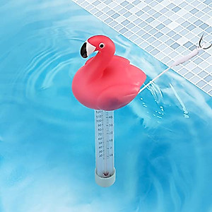 2 Packs Floating Pool Thermometer, Flamingo & Turtle Design Large Size Easy Accurate Readings for Water Temperature, Shatter Resistant with String for Outdoor & Indoor Swimming Pools & Spas