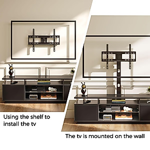 Rolanstar TV Stand with Mount and Power Outlet 51.2", Swivel TV Stand Mount for 32/45/55/60/65/70 inch TVs, Height Adjustable Modern Entertainment Center with Storage & LED Lights, TV Table Black