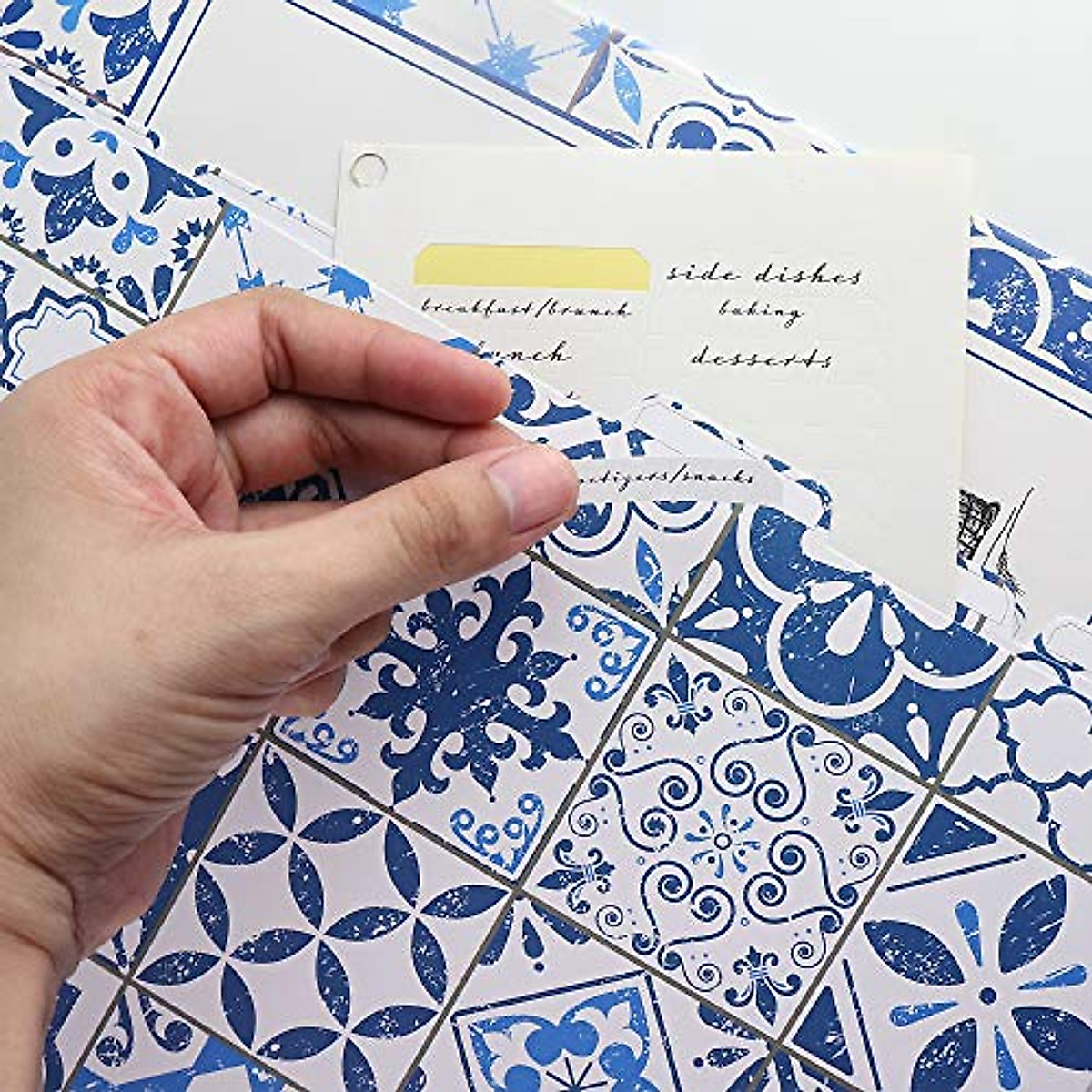 Cookbook Recipe Binder/Organizer, Blue Pattern 3-Ring Binder to Hold All Your Recipes and Recipe Cards, 6 Tabbed Divider Sections, 50 Matching Recipe Cards Included