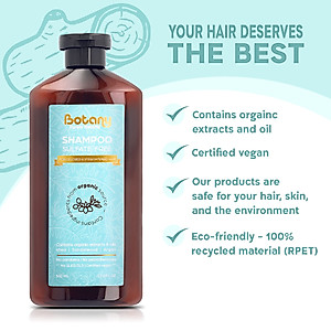 Botany Natural Shampoo for Colored & Straightened Hair - Sulfate Free - with Organic Shea Butter, Sandalwood Oil, and Argan Oil - Vegan Shampoo for Women and Men SLS/SLES, Silicon