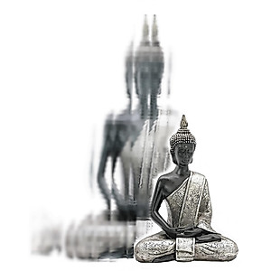 Bellaa 28526 Rustic Buddha Statue Japanese Style Zen Garden Sculpture Figurine Meditating Sitting Dhyana Mudra Lotus Pose Yoga Altar Peace Harmony Home Decor 8 inch