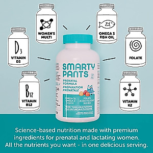 SmartyPants Prenatal Vitamins for Women with DHA and Folate - Daily Gummy Multivitamin: Vitamin C, B12, D3, Zinc for Immunity & Omega 3 Fish Oil, 120 Count (30 Day Supply)